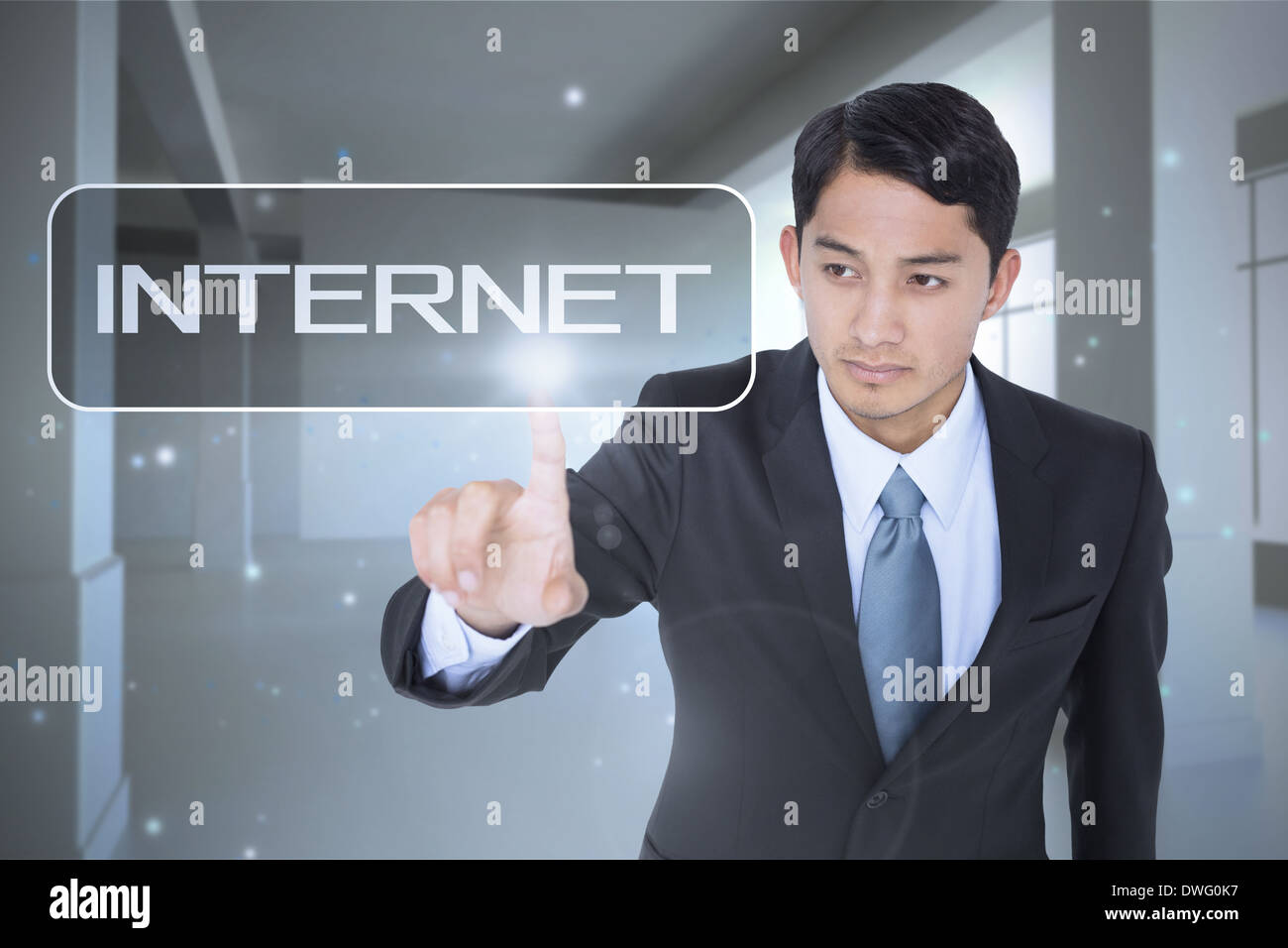 Internet against screen in room with sparks Stock Photo - Alamy