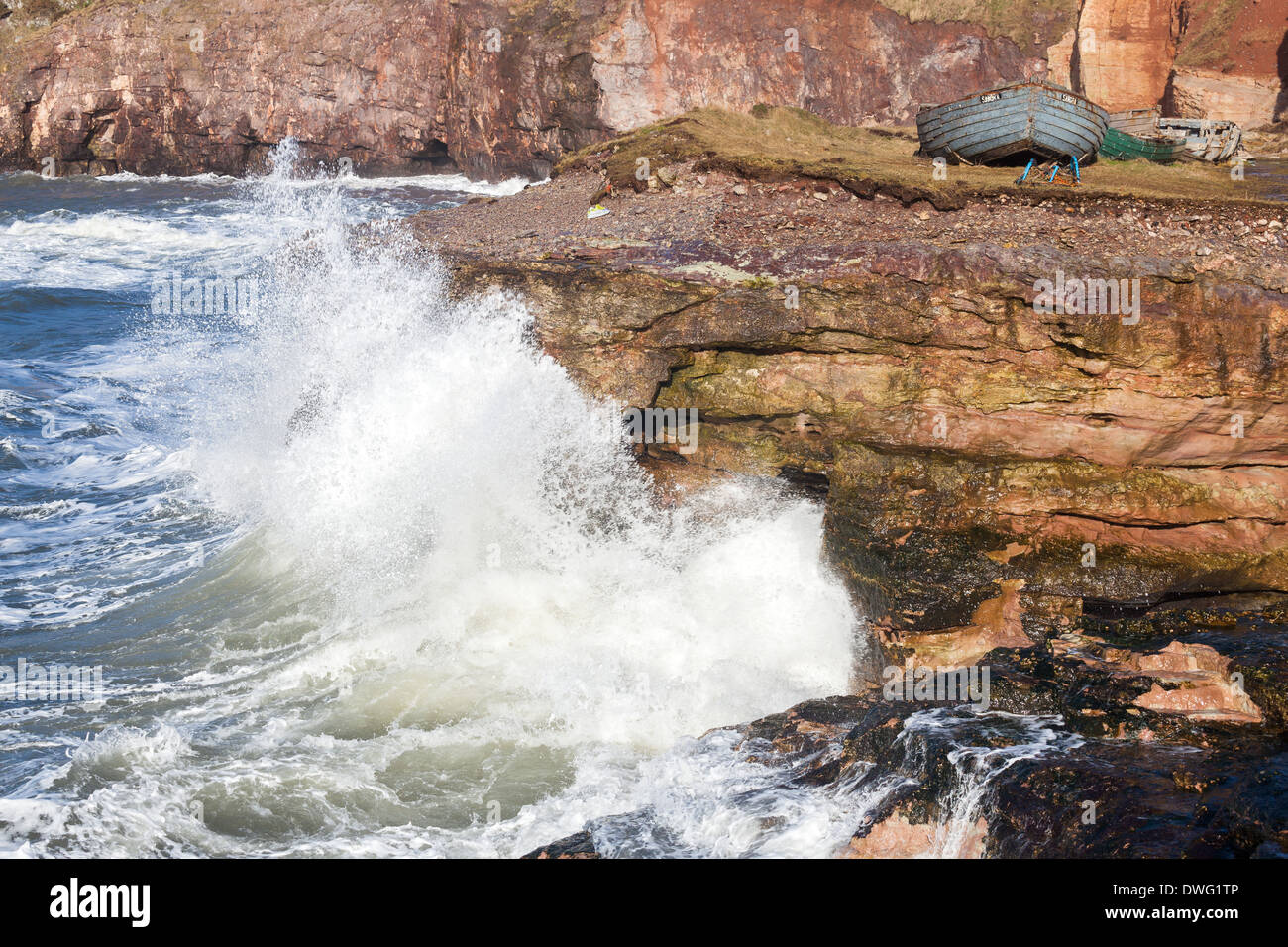 coastal rock, Waves hitting rock face. North east Scottish coastline UK ...