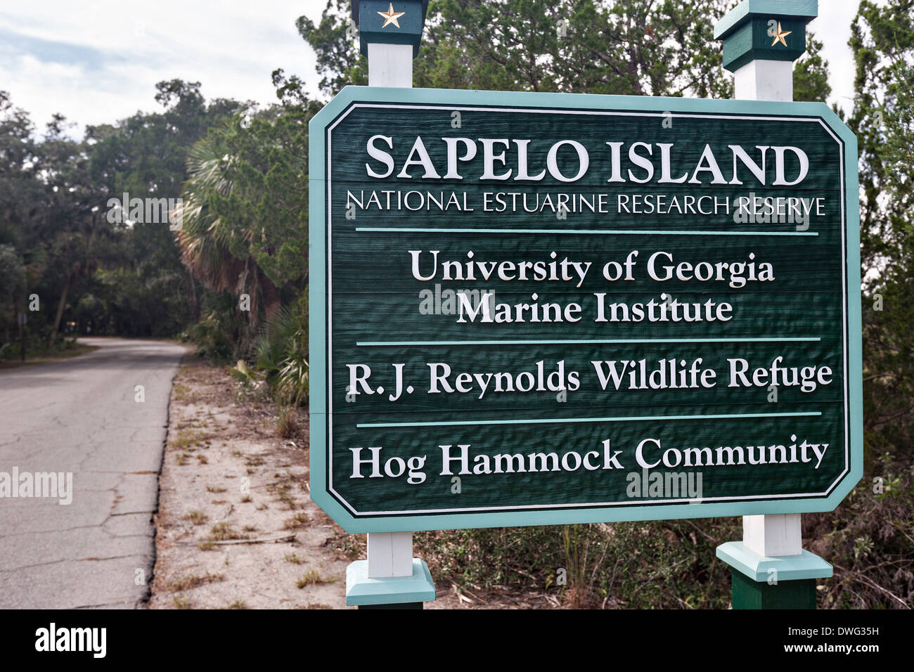 Sign for Sapelo Island, Georgia. An isolated historic Gullah community ...