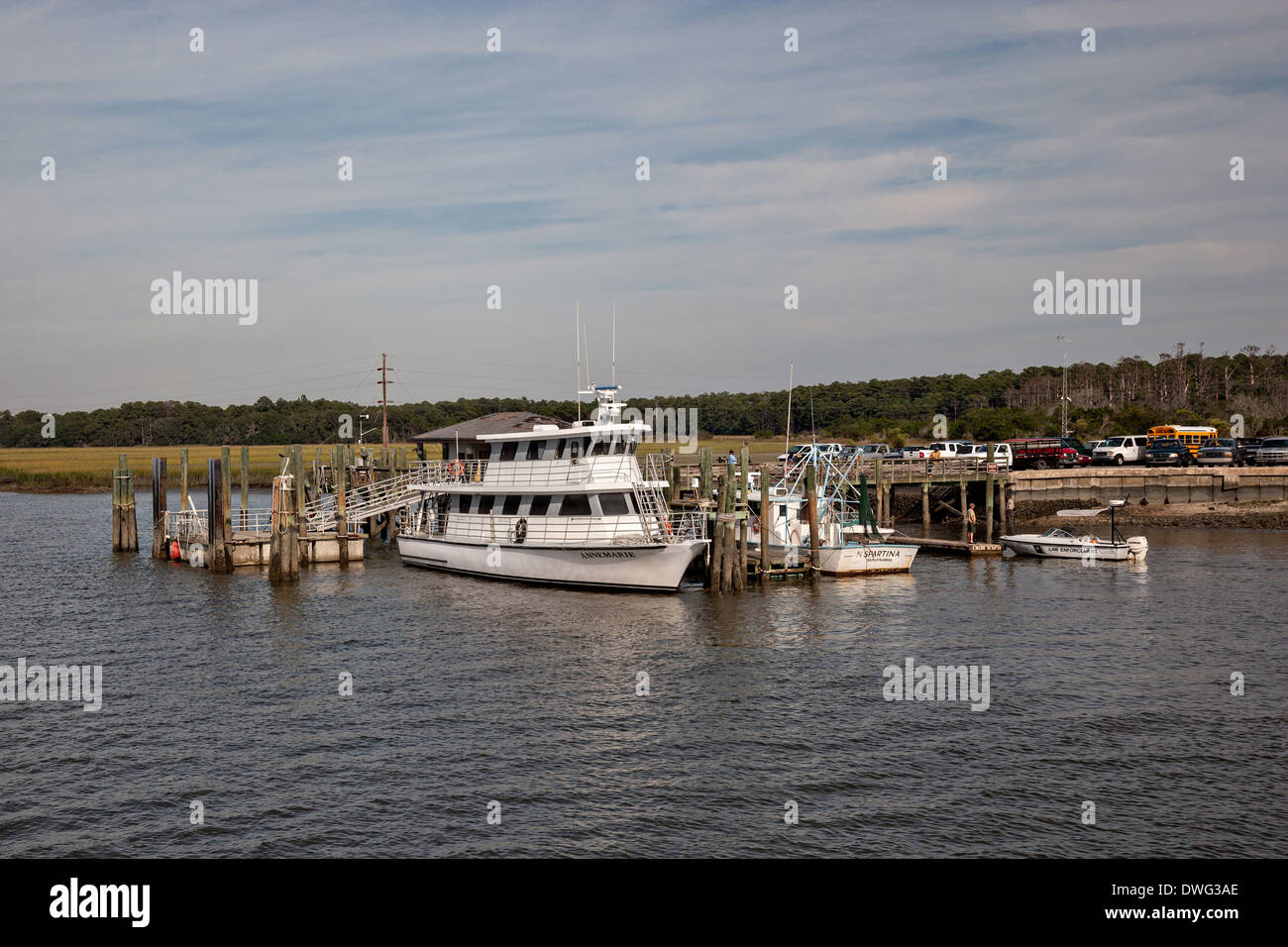 The small ferry which provides the only link to Sapelo Island, Georgia ...