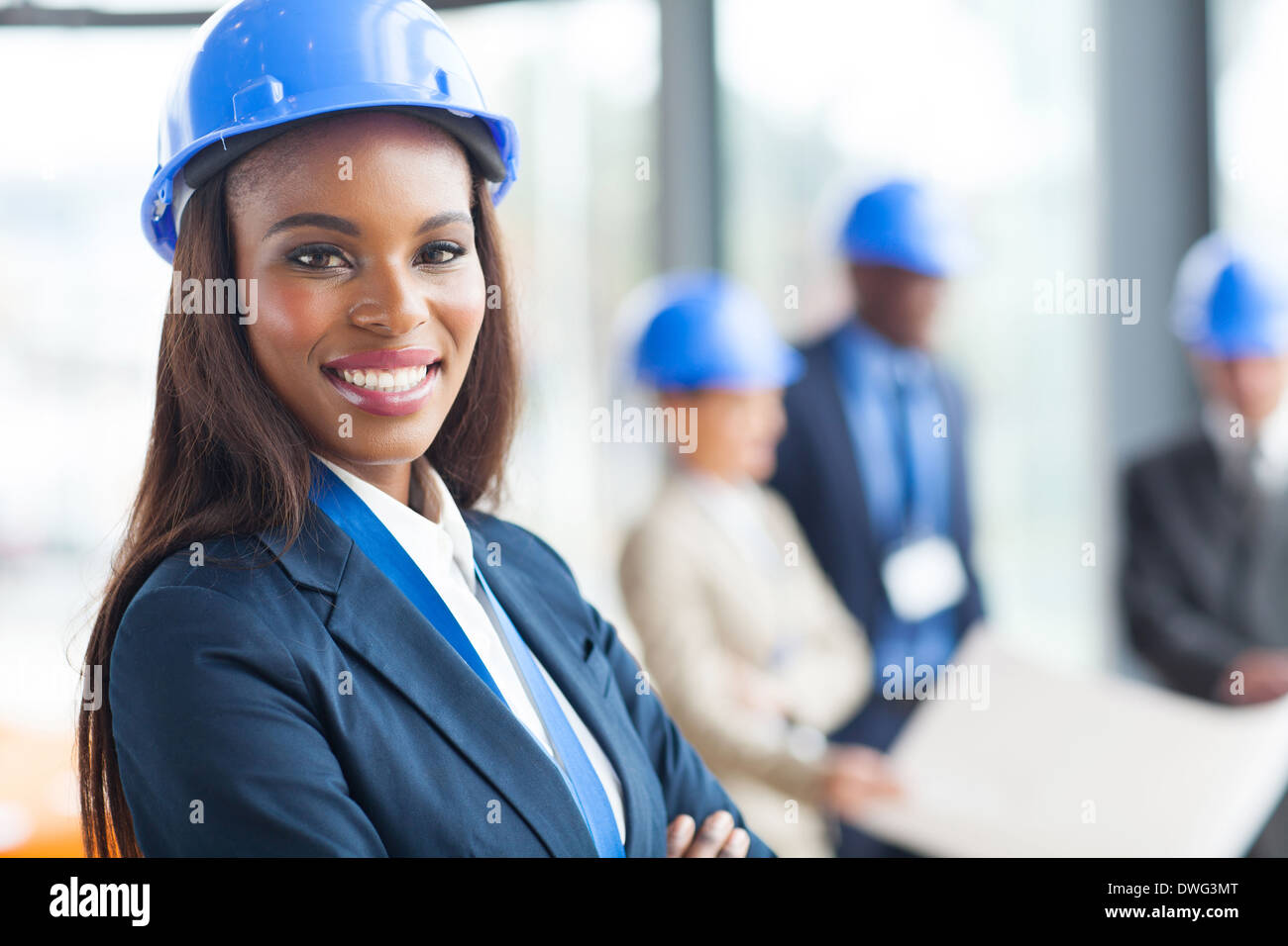 pretty African American female construction worker in office Stock ...