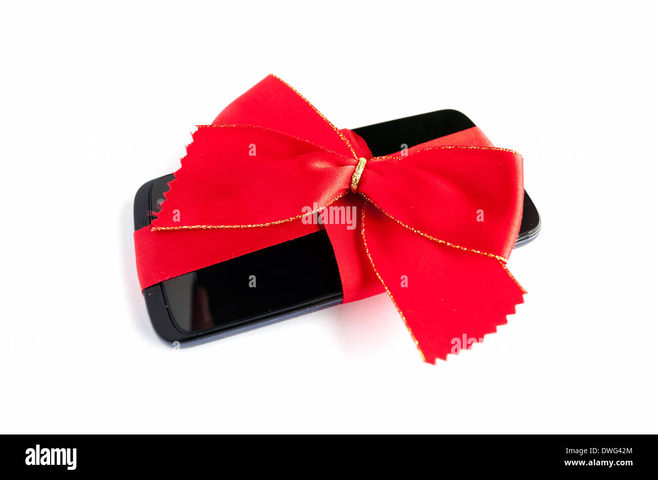 Smart Phone with Red Ribbon and Bow isolated on white background Stock ...