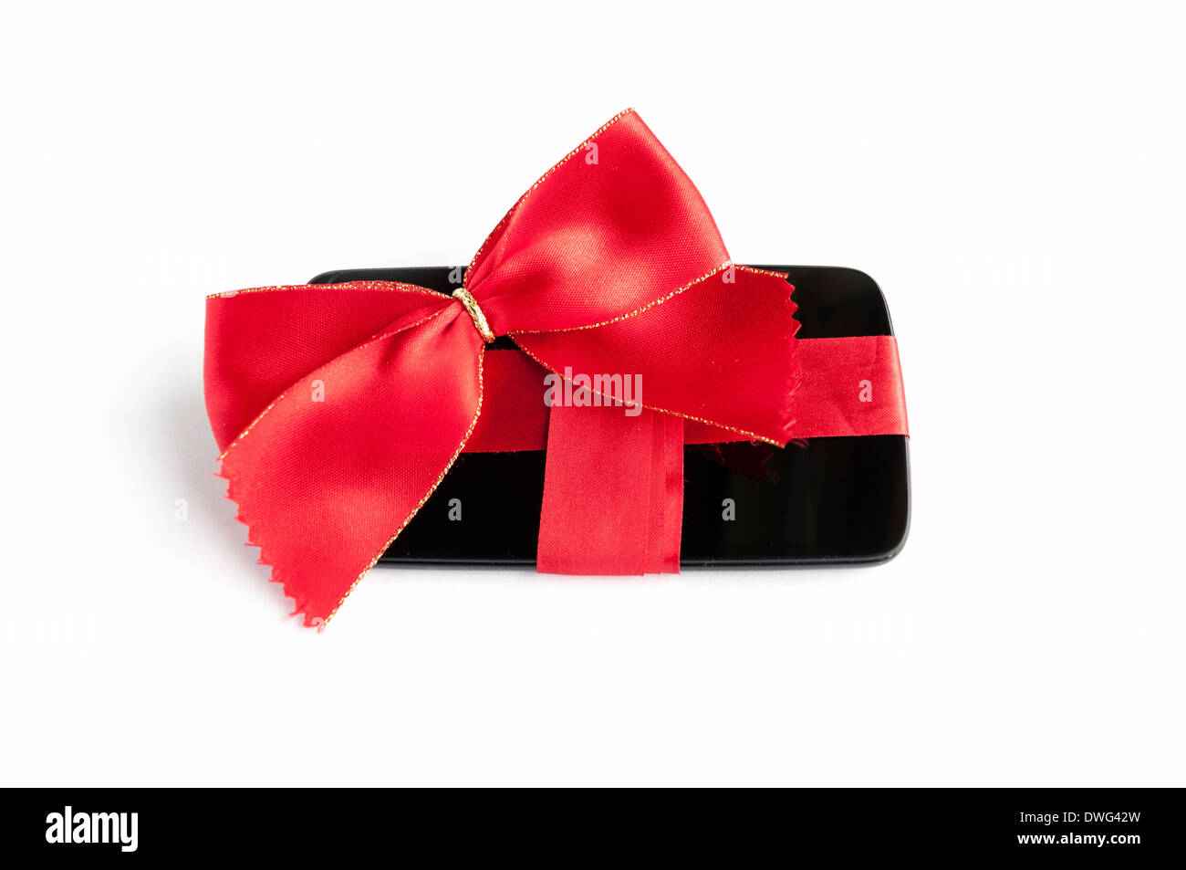Smart Phone with Red Ribbon and Bow isolated on white background Stock ...