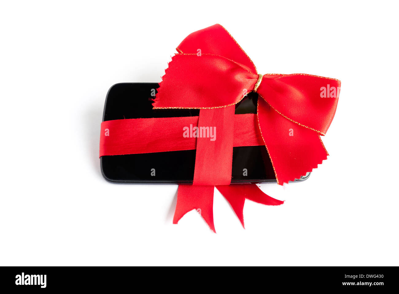 Smart Phone with Red Ribbon and Bow isolated on white background Stock ...