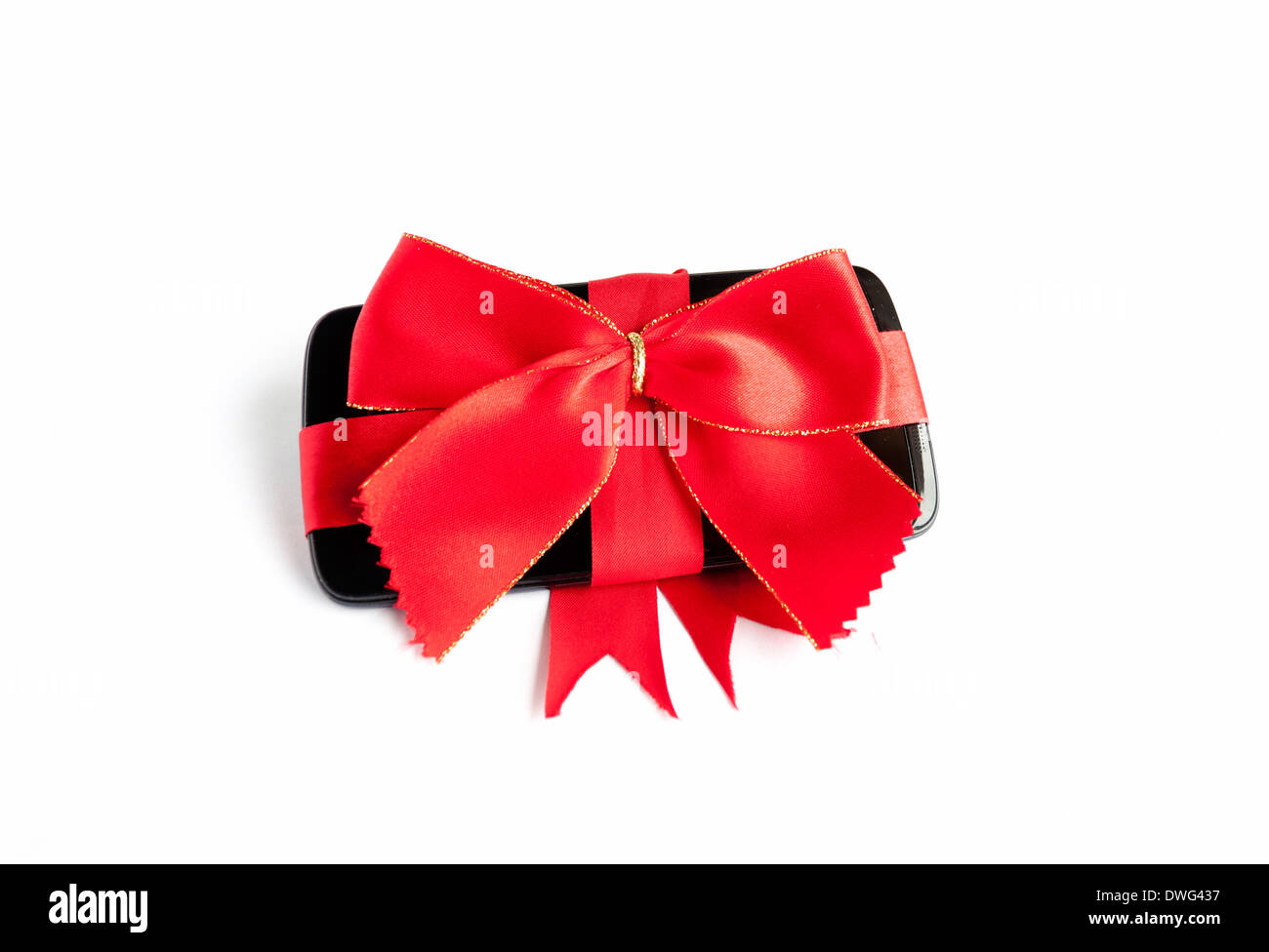 Smart Phone with Red Ribbon and Bow isolated on white background Stock ...