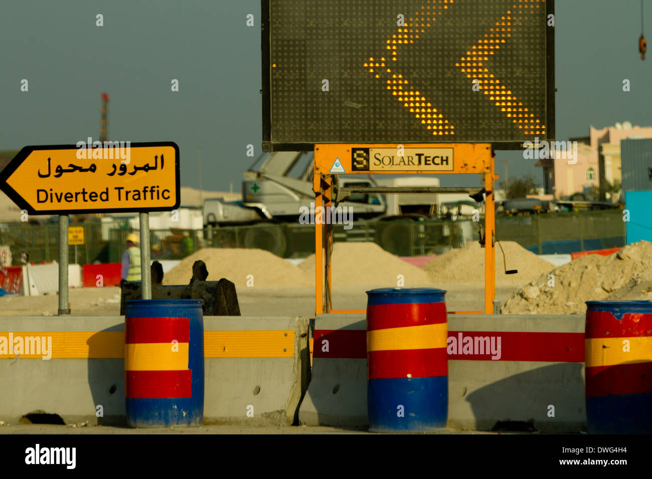 Qatar Construction building site Roadworks Diversion Desert Stock Photo ...