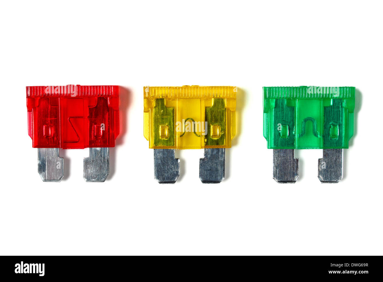 Set of colorful regular car fuses on white background Stock Photo - Alamy