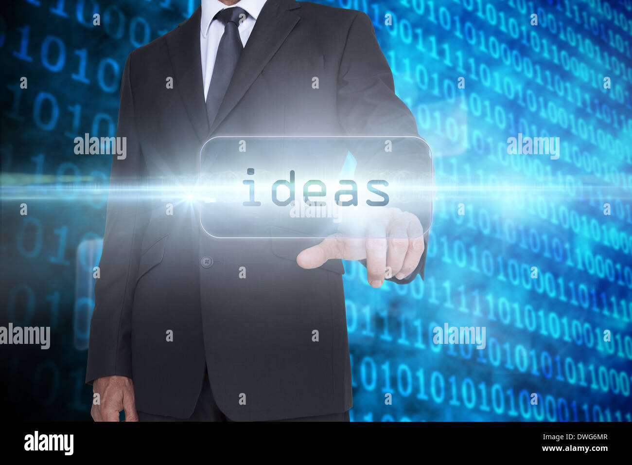 Ideas against shiny blue binary code on black background Stock Photo ...