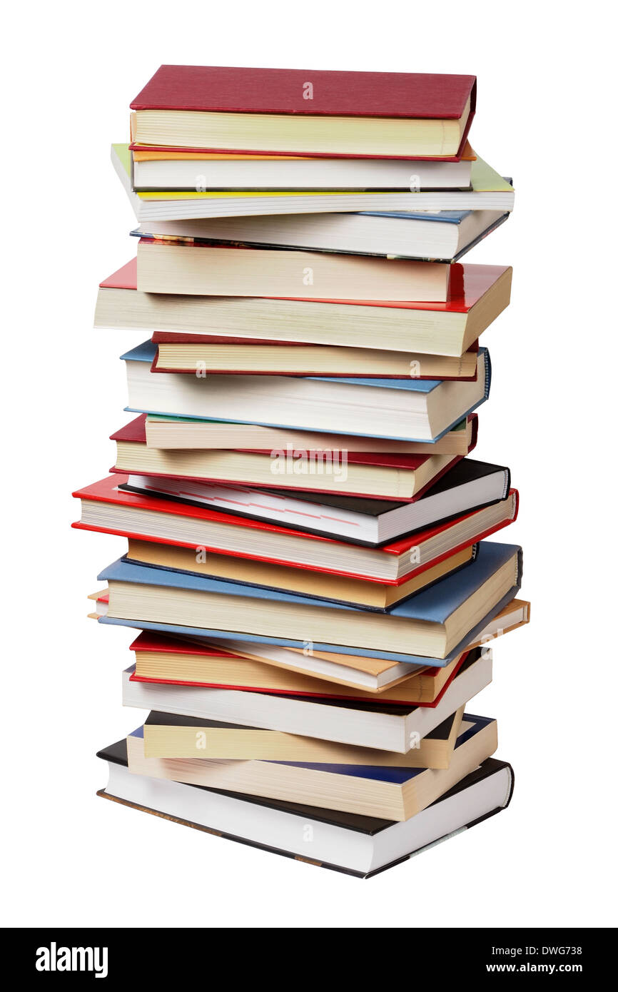 High stack of books isolated on white background Stock Photo - Alamy
