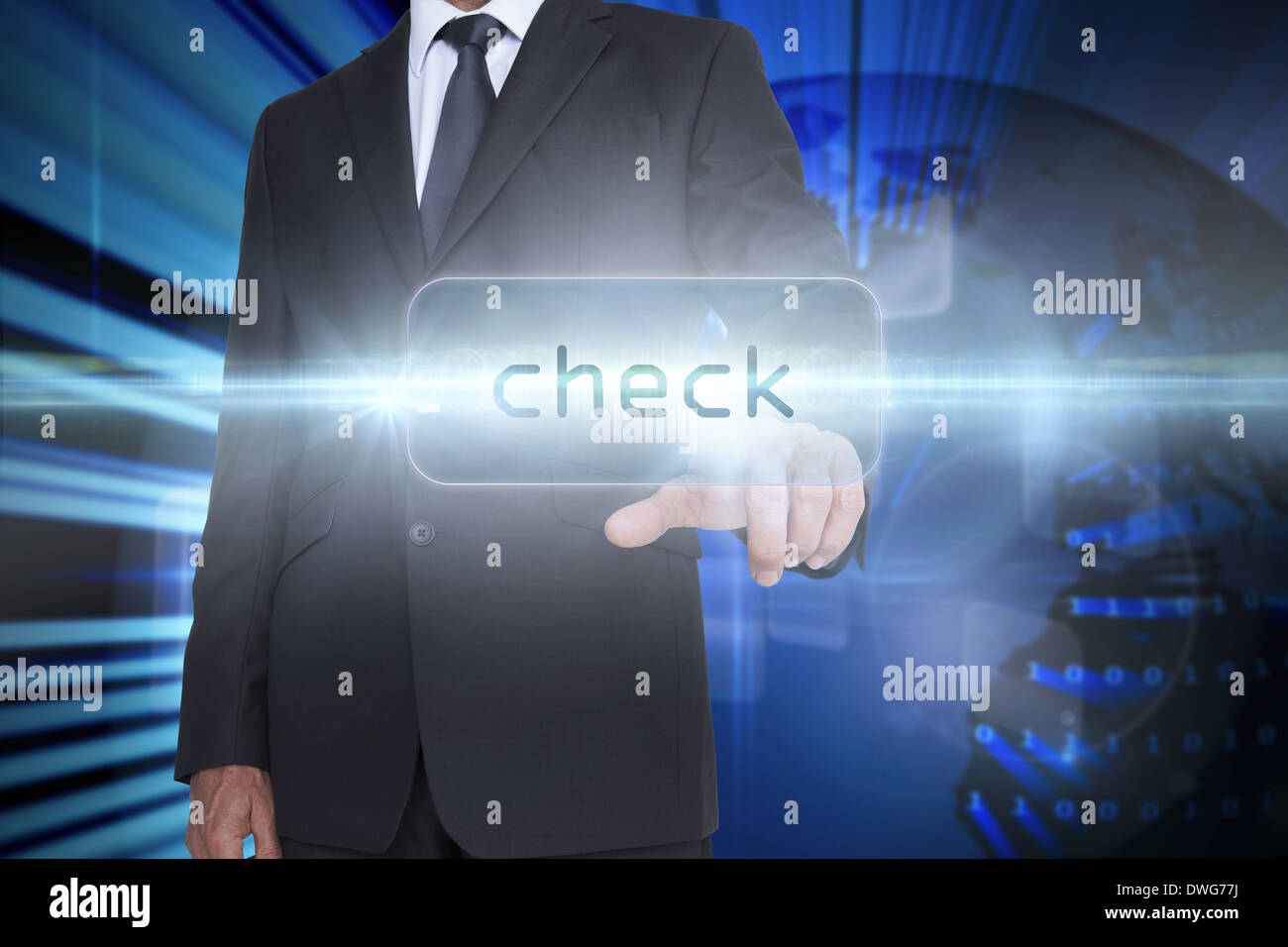 Check against digital earth background Stock Photo - Alamy