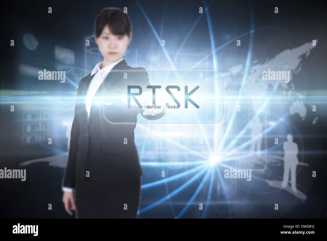 Risk against shiny sphere on black background Stock Photo - Alamy