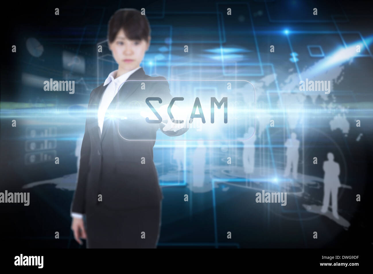 Scam against black background with shiny squares Stock Photo - Alamy