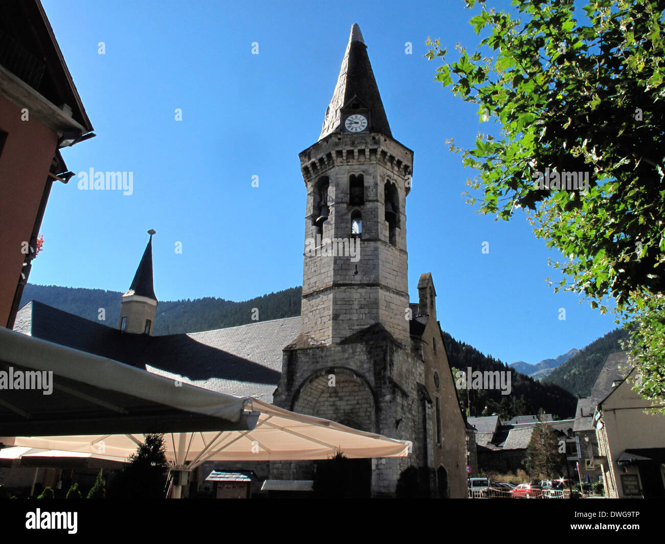 Church of Vielha. Landscape near the tunnel of Vielha, road N 230 ...