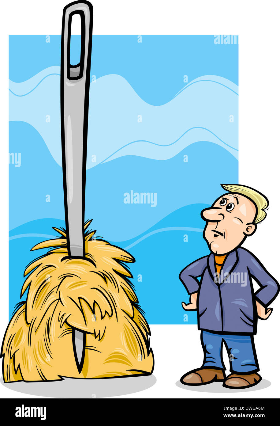 Cartoon Humor Concept Illustration of Needle in a Haystack Saying or ...