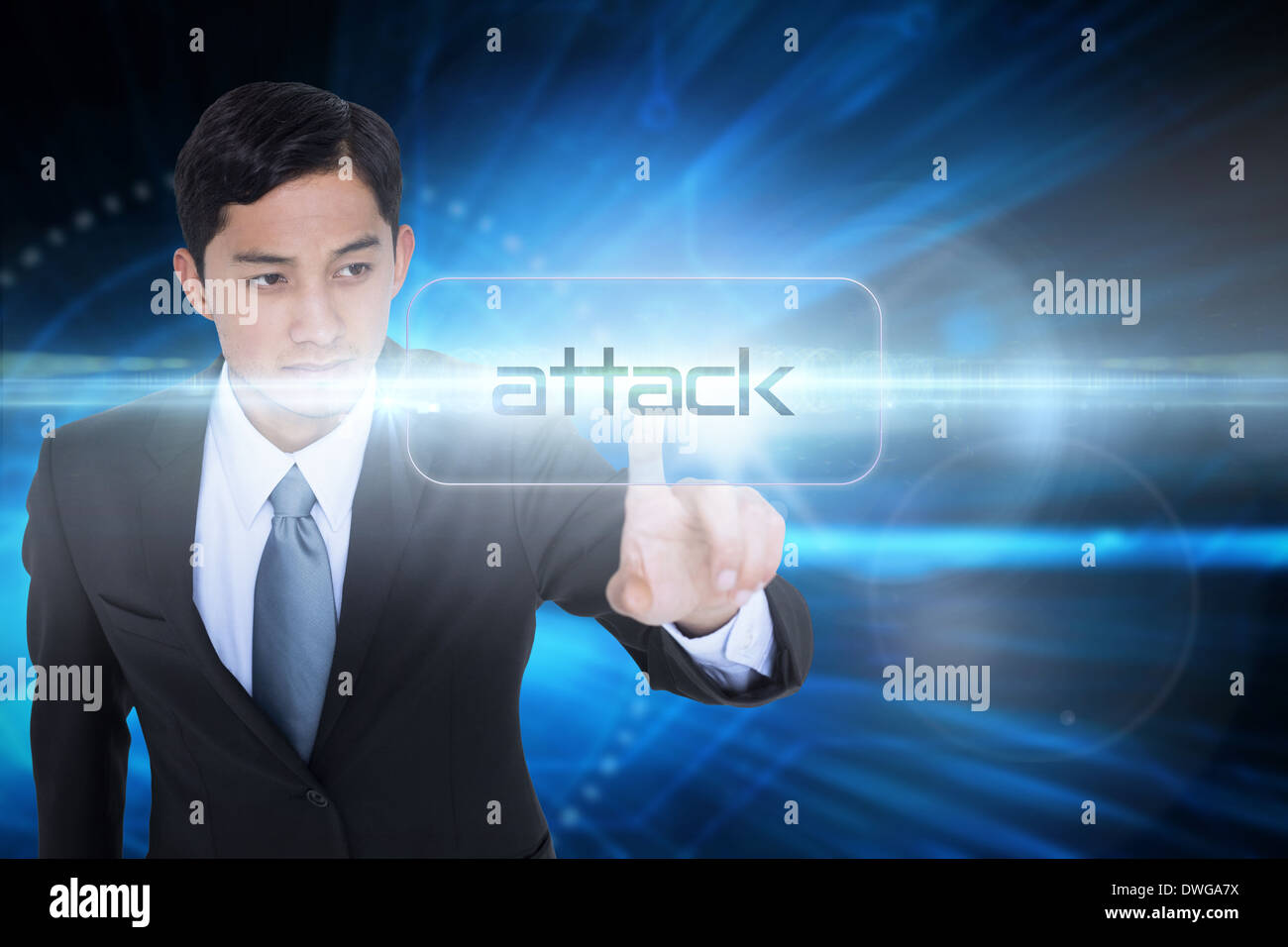 Attack against blue technology background Stock Photo - Alamy