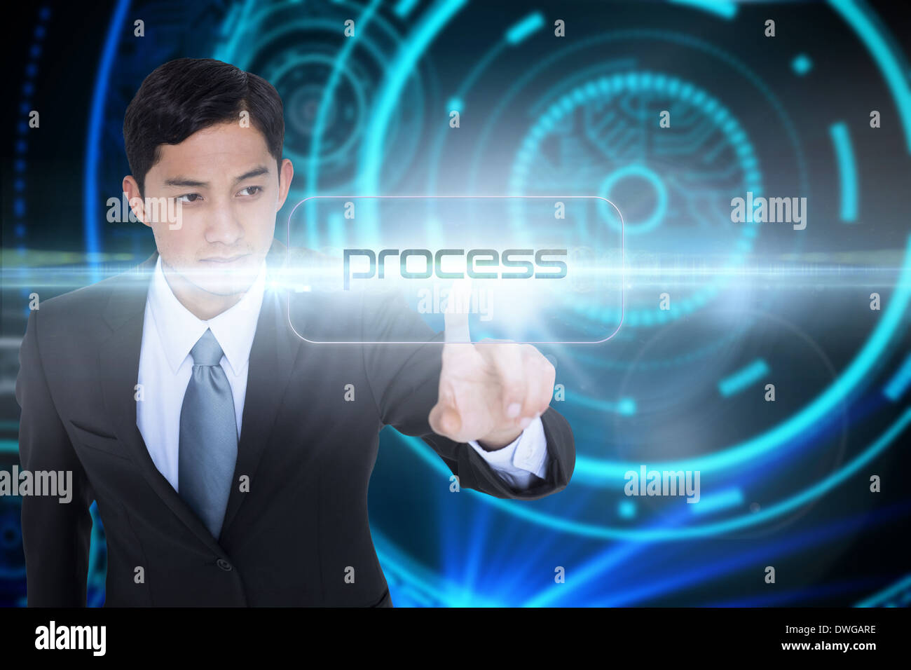 Process against futuristic technological background Stock Photo - Alamy