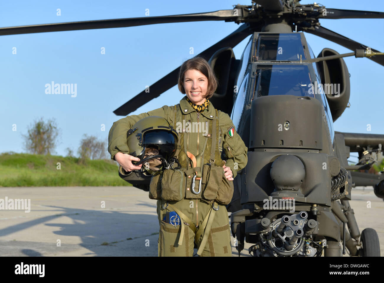 Italian military pilot in Mangusta helicopter cockpit Stock Photo - Alamy