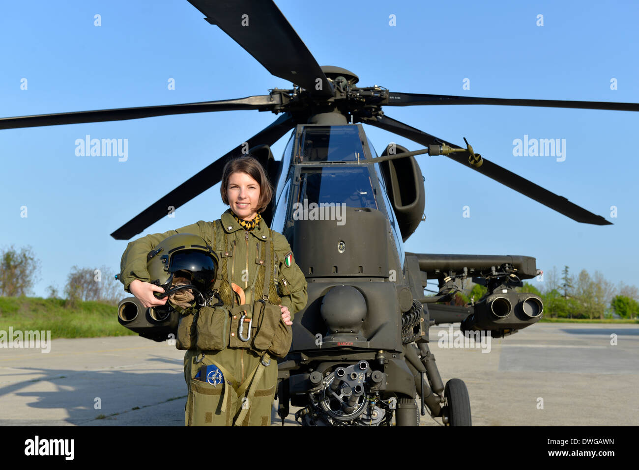 Italian military pilot in Mangusta helicopter cockpit Stock Photo - Alamy