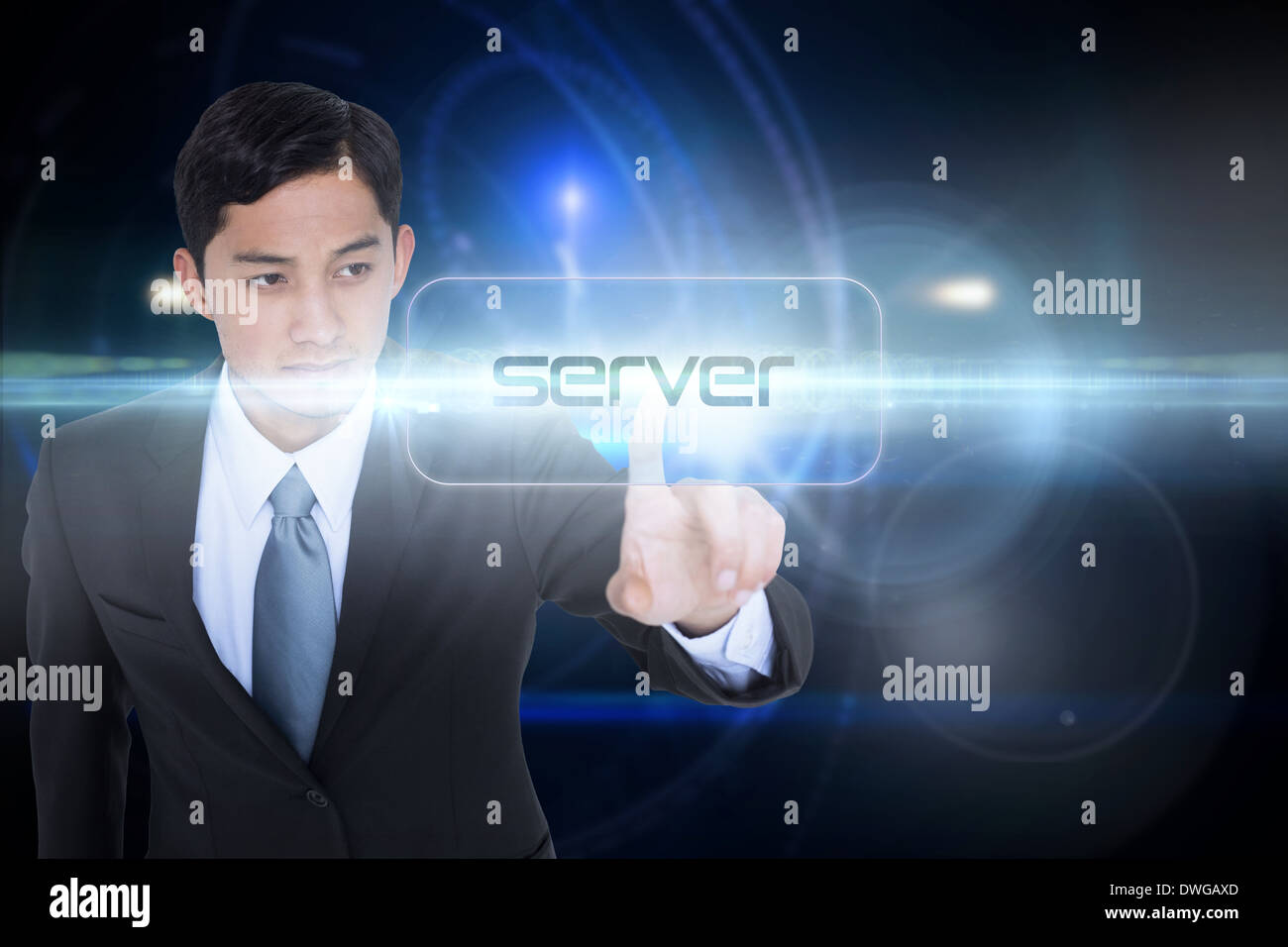 Server against futuristic black background with circles Stock Photo - Alamy