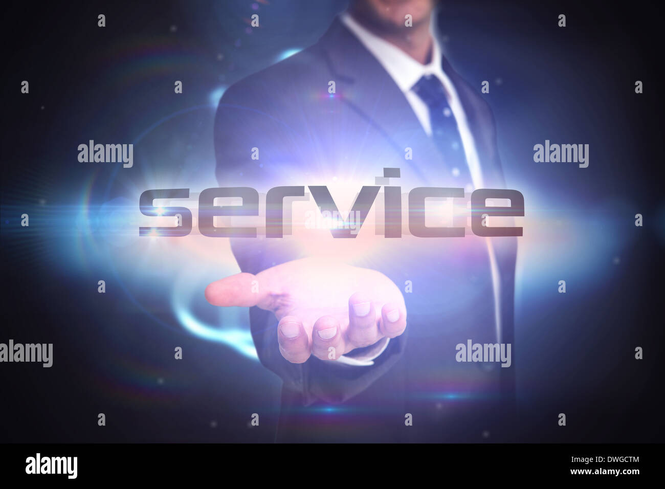 Service against black background with shiny sphere Stock Photo - Alamy