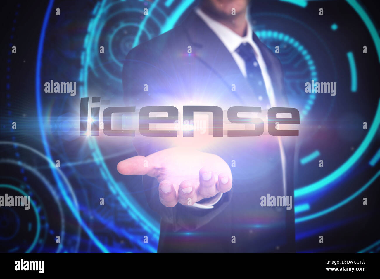 License against futuristic technological background Stock Photo - Alamy