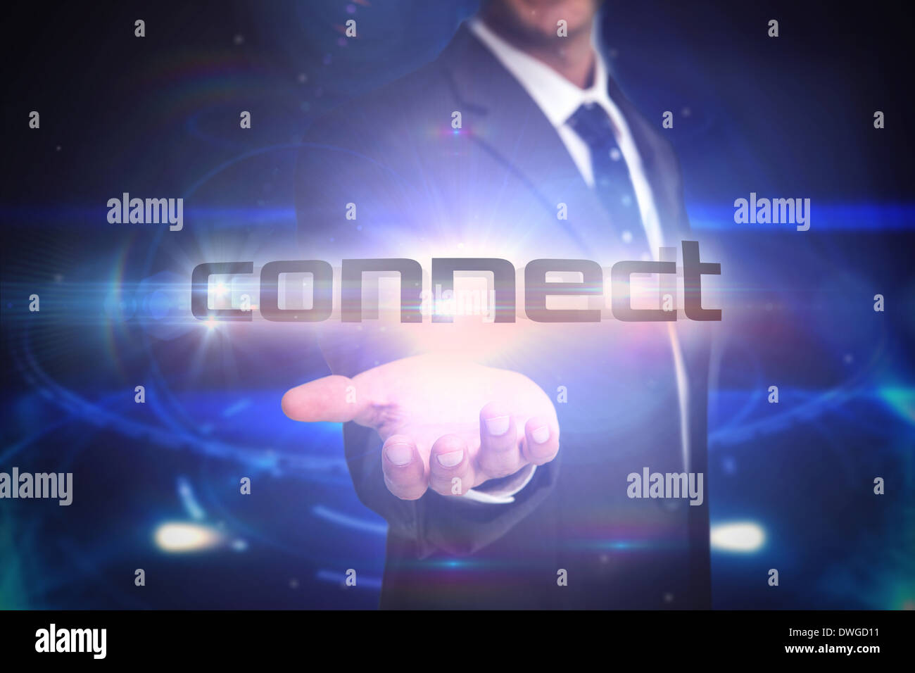 Connect against futuristic black background with circles Stock Photo ...