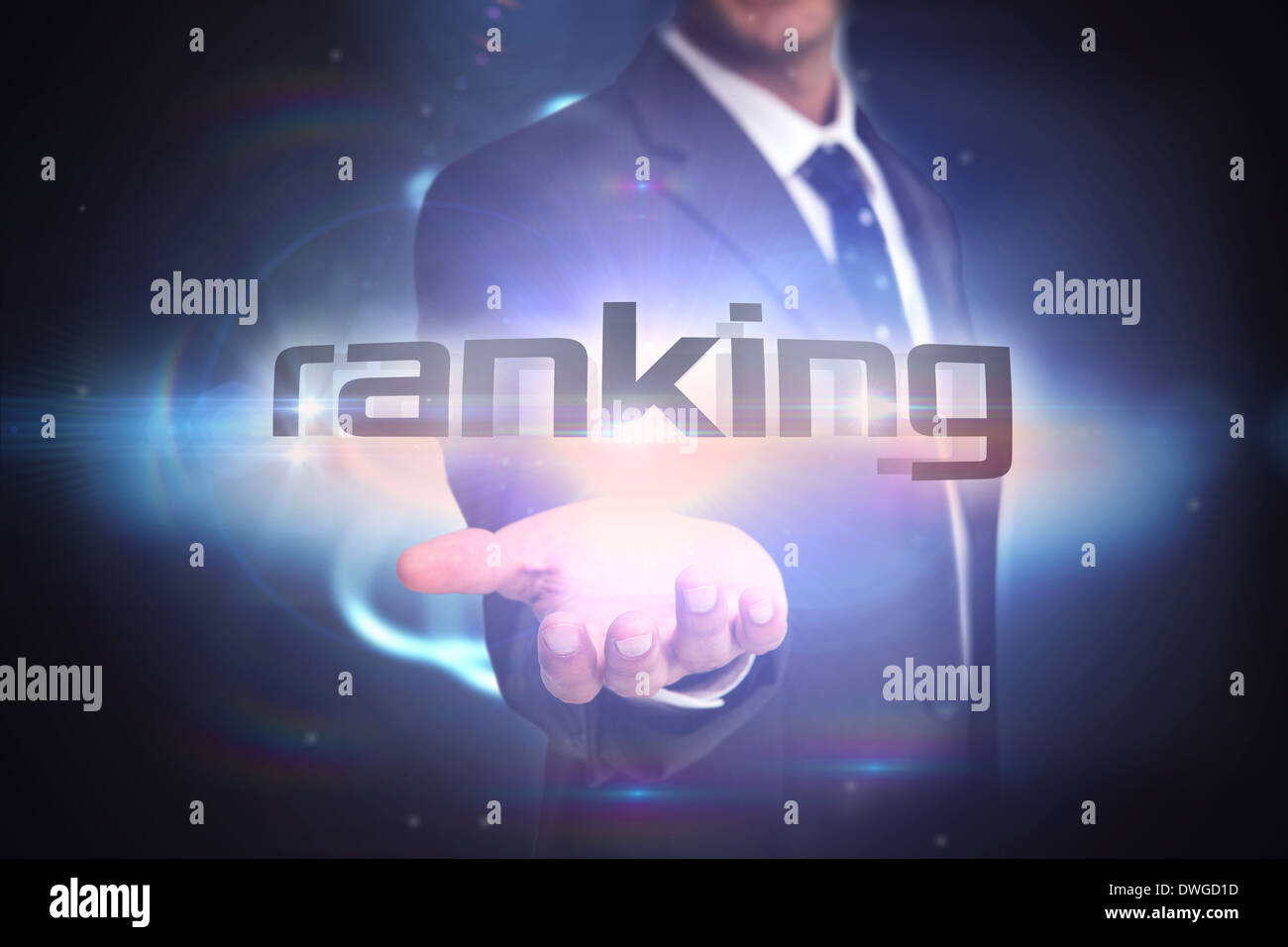 Ranking against black background with shiny sphere Stock Photo - Alamy