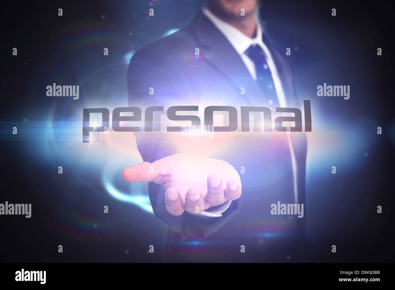 Personal against black background with shiny sphere Stock Photo - Alamy