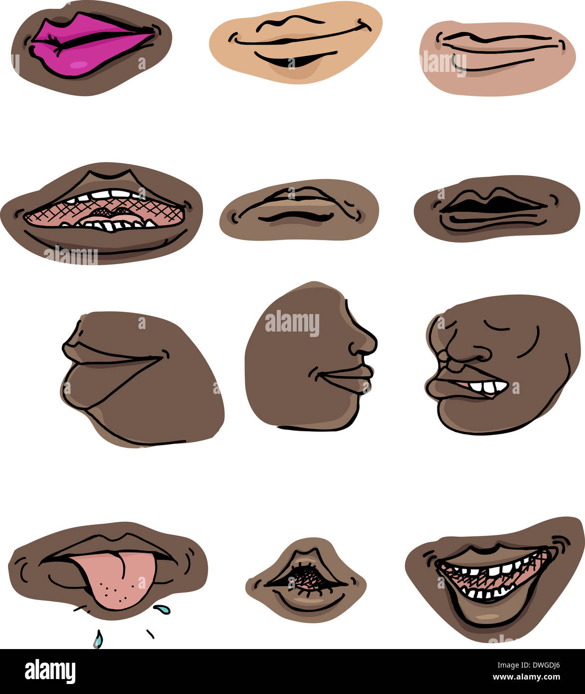 Set of human mouths in various expressions on isolated background Stock ...