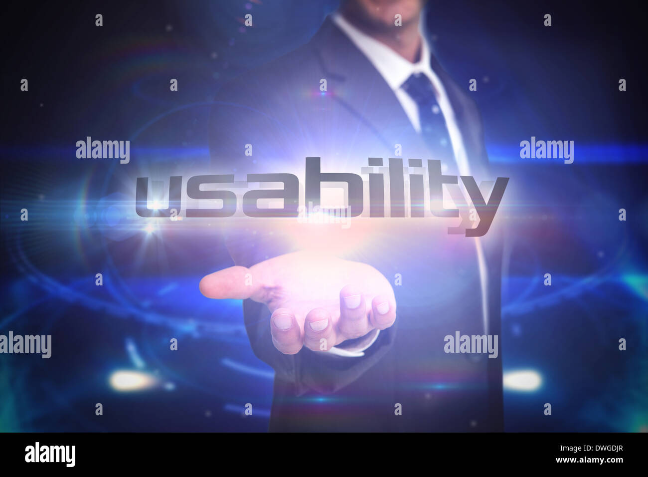 Usability against futuristic black background with circles Stock Photo ...