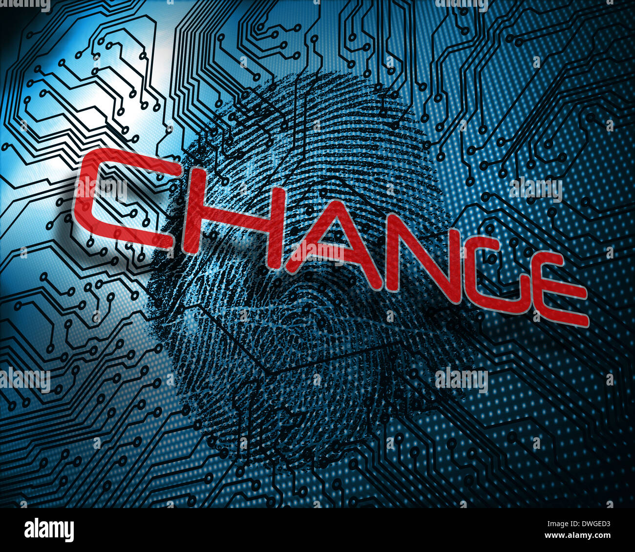 Change against illustration of blue fingerprint Stock Photo - Alamy