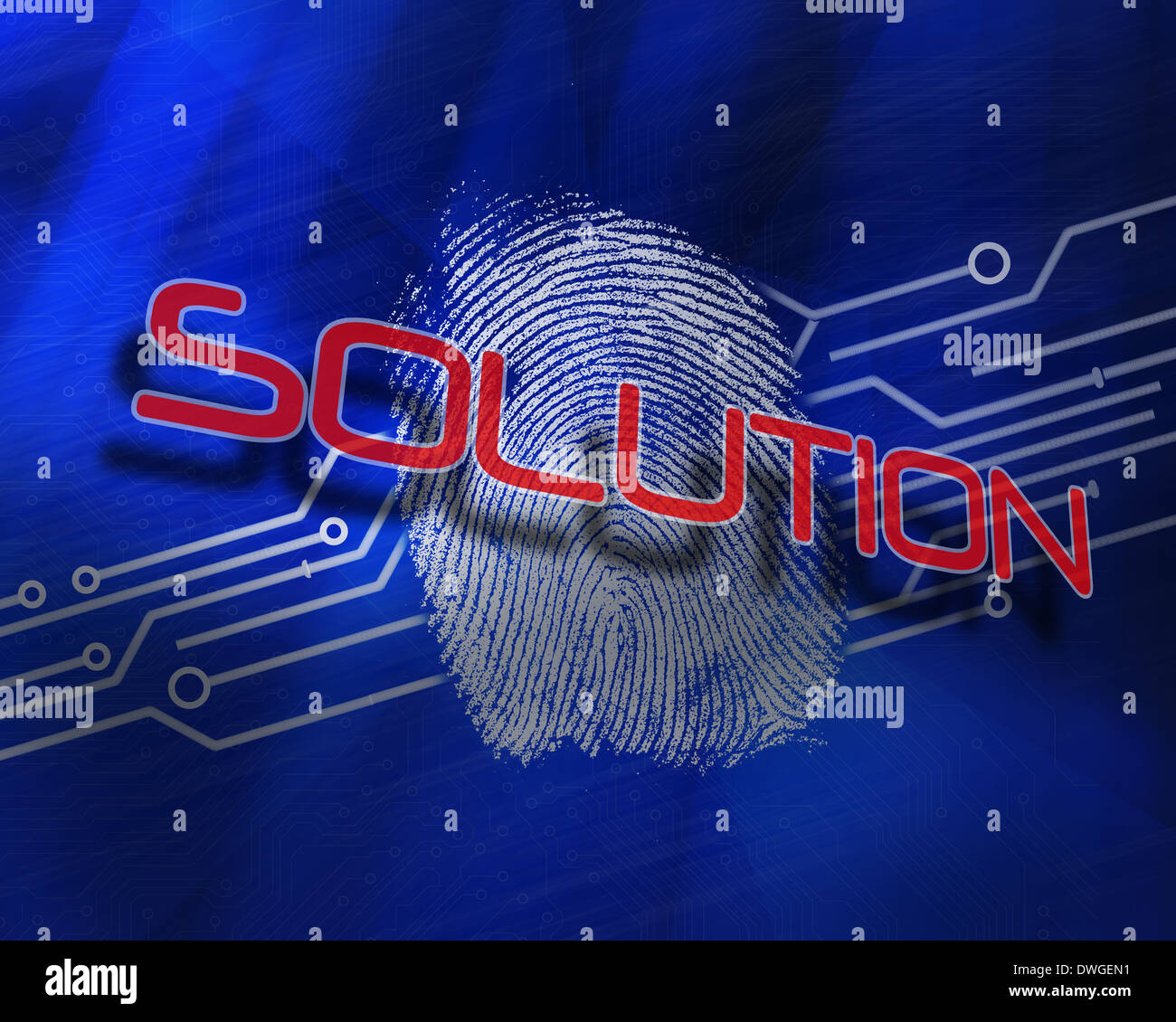 Solution against fingerprint on digital blue background Stock Photo - Alamy