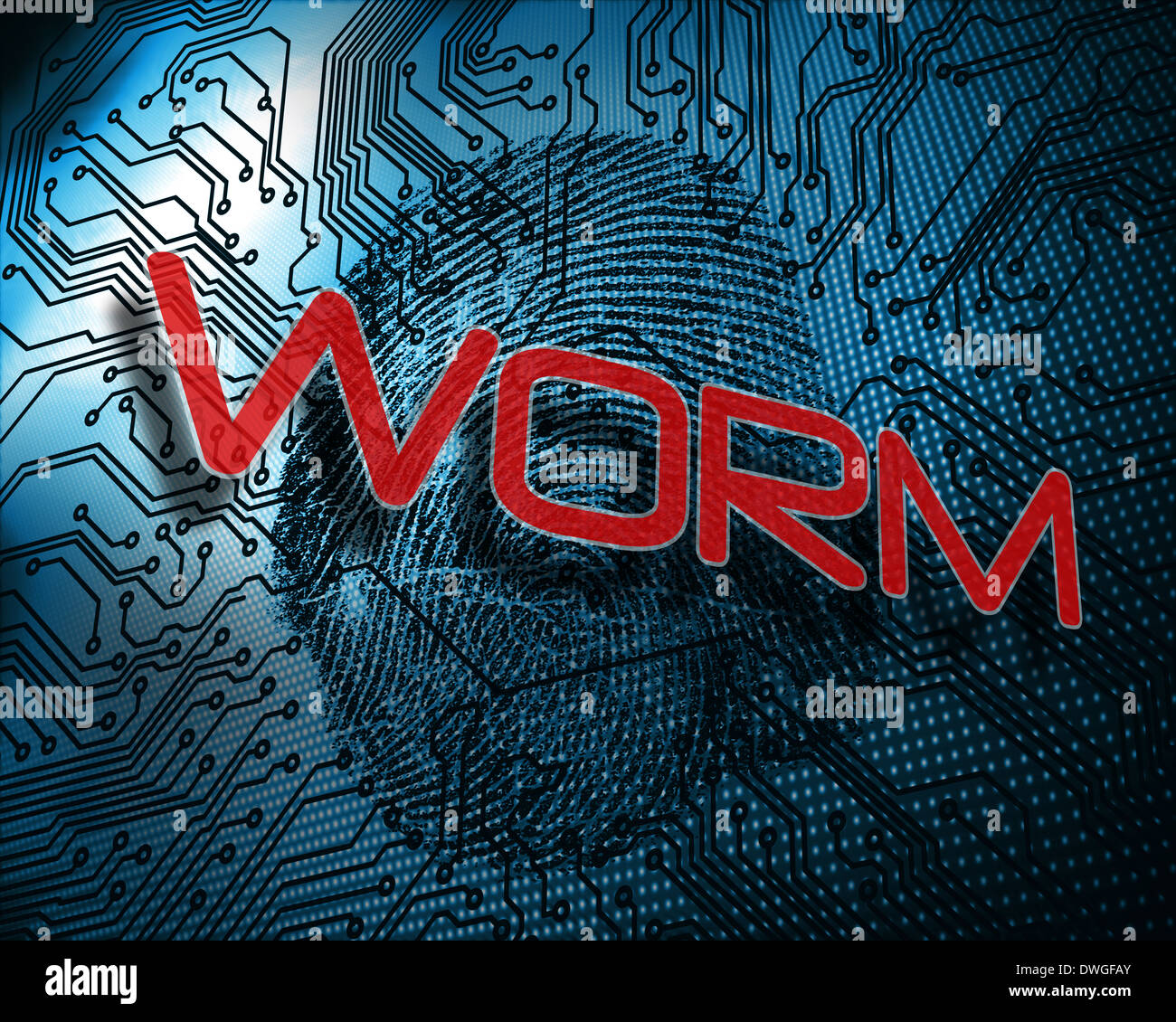 Worm against illustration of blue fingerprint Stock Photo - Alamy