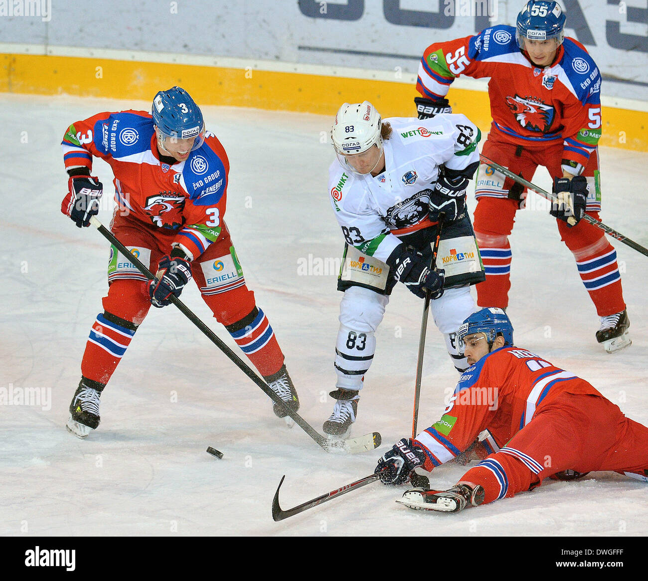 Prague, Czech Republic. 7th Mar, 2014. Topi Jaakola of Lev (left to ...