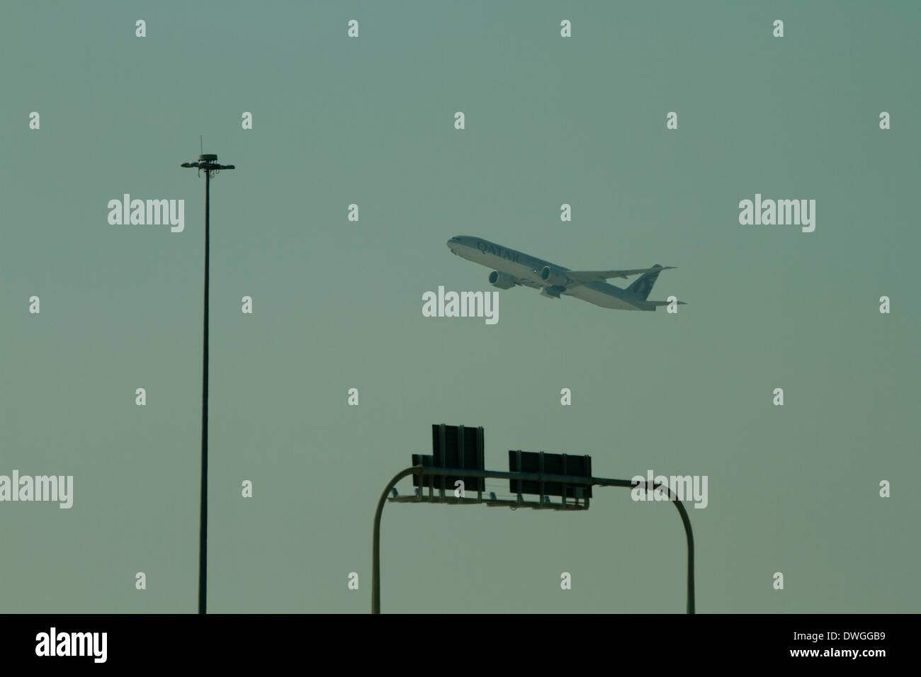 Qatar Doha Plane Taking off Traffic Signs Stock Photo - Alamy