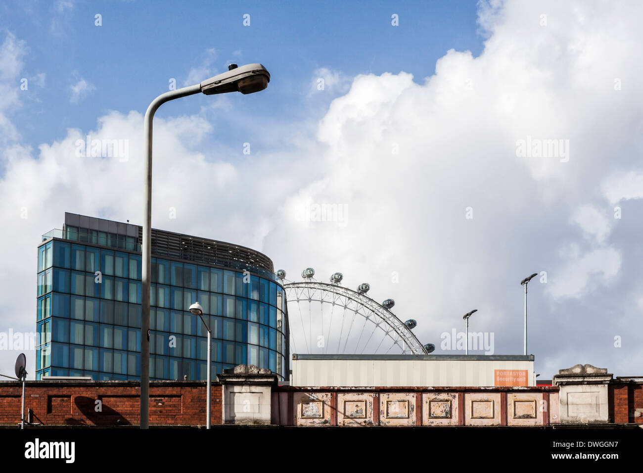 View of buildings and London Eye from Lower Marsh Street, Southwark ...