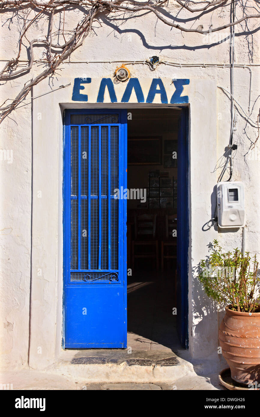 Entrance of a traditional coffee shop (Kafeneio) in Metochi village ...