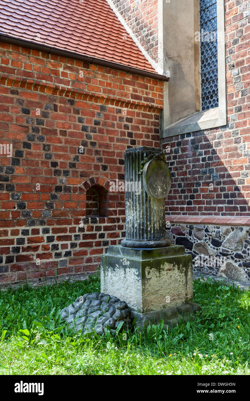 Historic Brick church and stone monument in Briesen, Spreewald ...