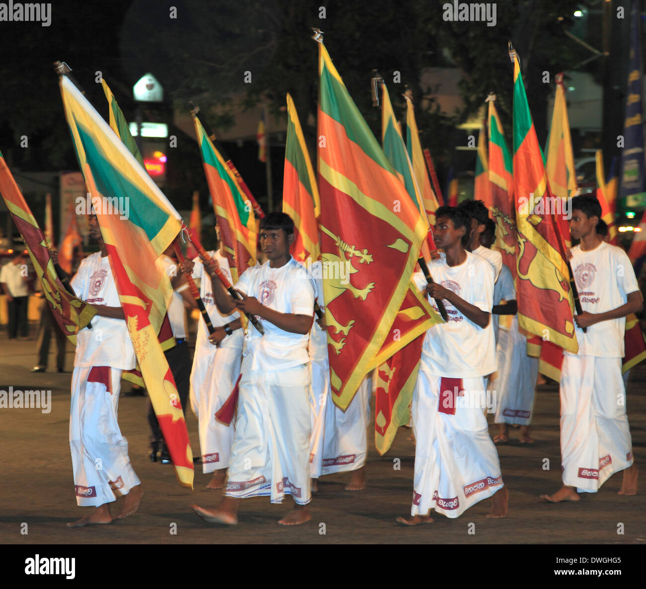 Sri Lanka; Colombo, Navam Perahera, festival, flag bearers Stock Photo ...