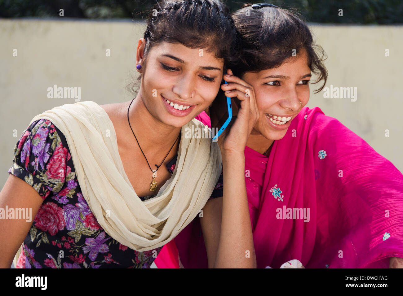 Indian Rural girls talking with mobile phone Stock Photo - Alamy