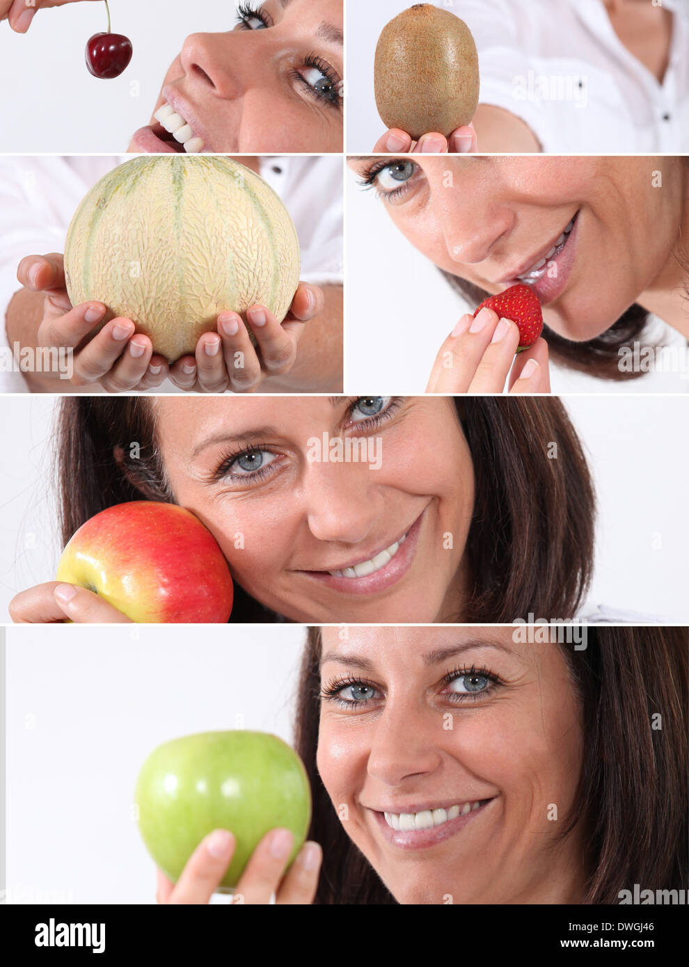 Montage woman eating fruit hi-res stock photography and images - Alamy
