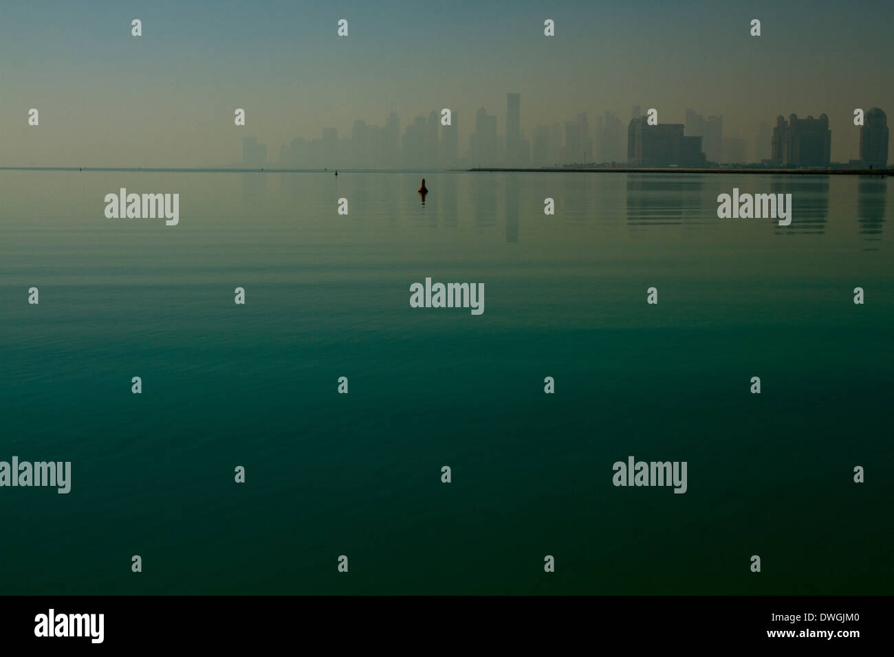 Qatar City Scape View Morning Mist Sun Flare Stock Photo - Alamy