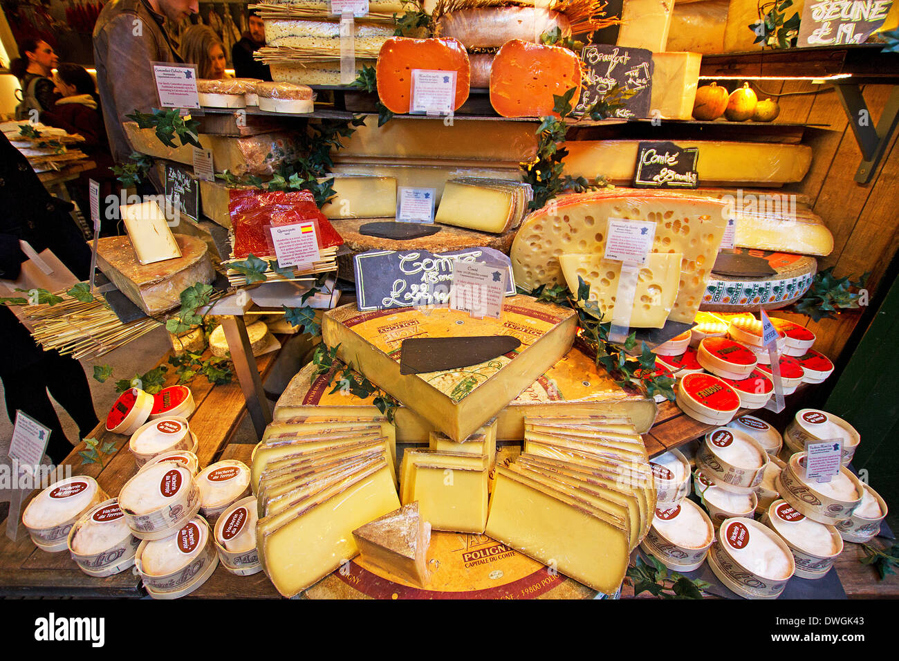 Cheese display at market in London Stock Photo - Alamy