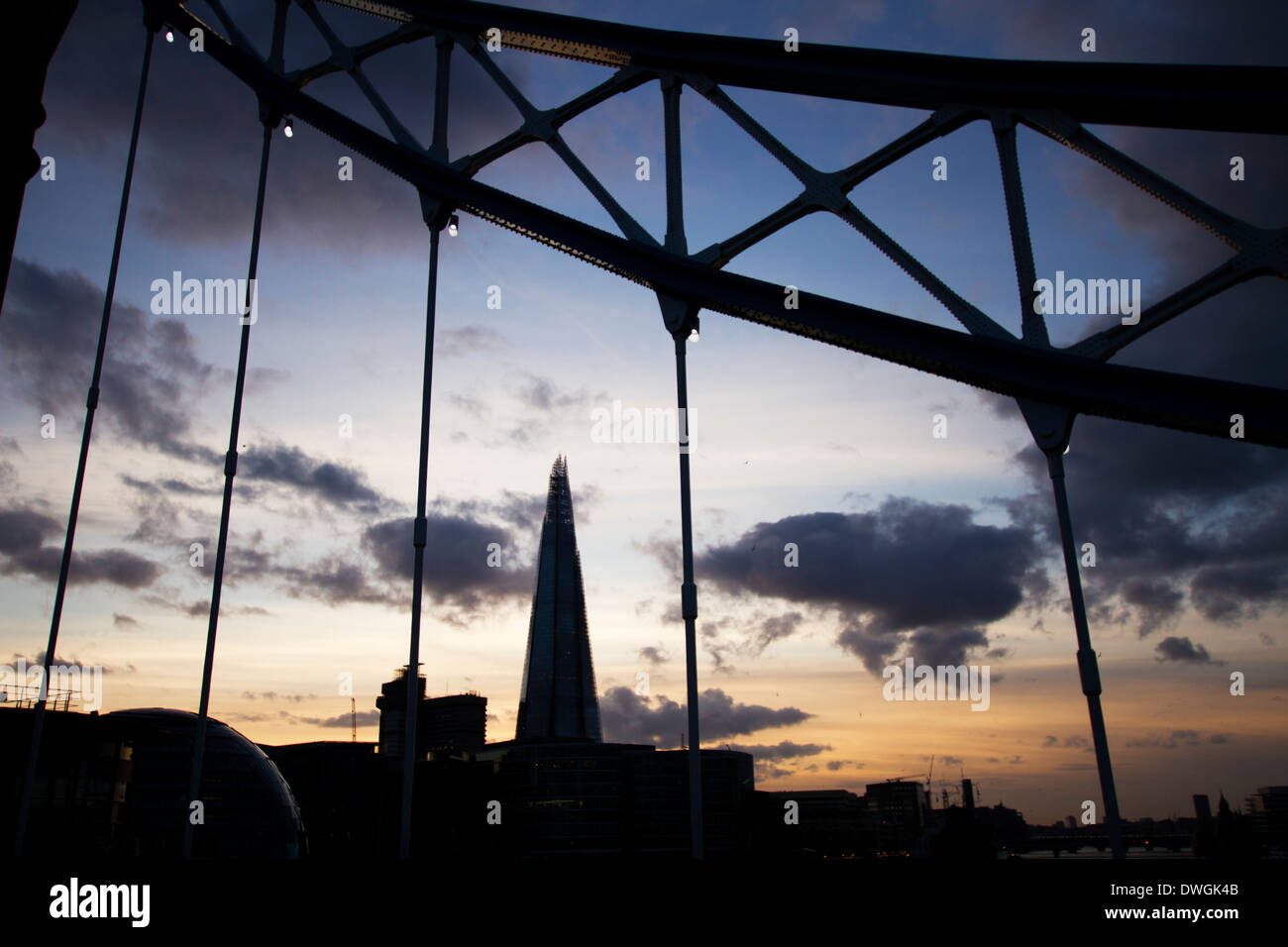 The view of Shard from Tower bridge in evening Stock Photo - Alamy