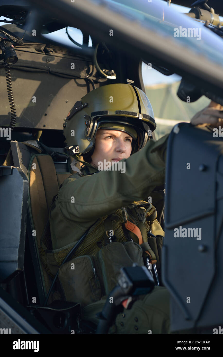 Italian military pilot in Mangusta helicopter cockpit Stock Photo - Alamy