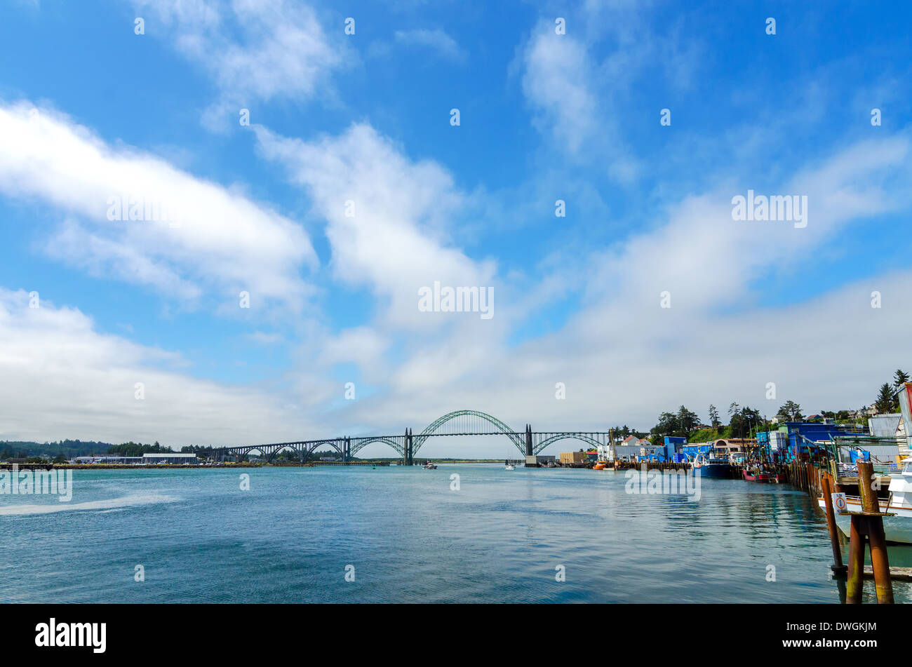 View of Yaquina Bay bridge from the waterfront of Newport, Oregon Stock ...