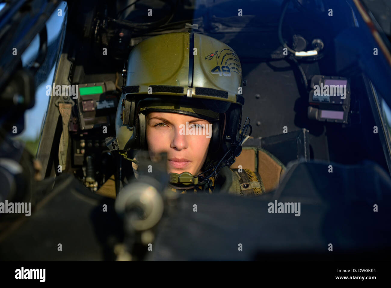 Italian military pilot in Mangusta helicopter cockpit Stock Photo - Alamy