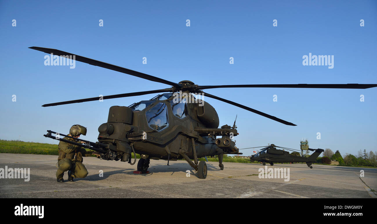 Italian military pilot in Mangusta helicopter cockpit Stock Photo - Alamy