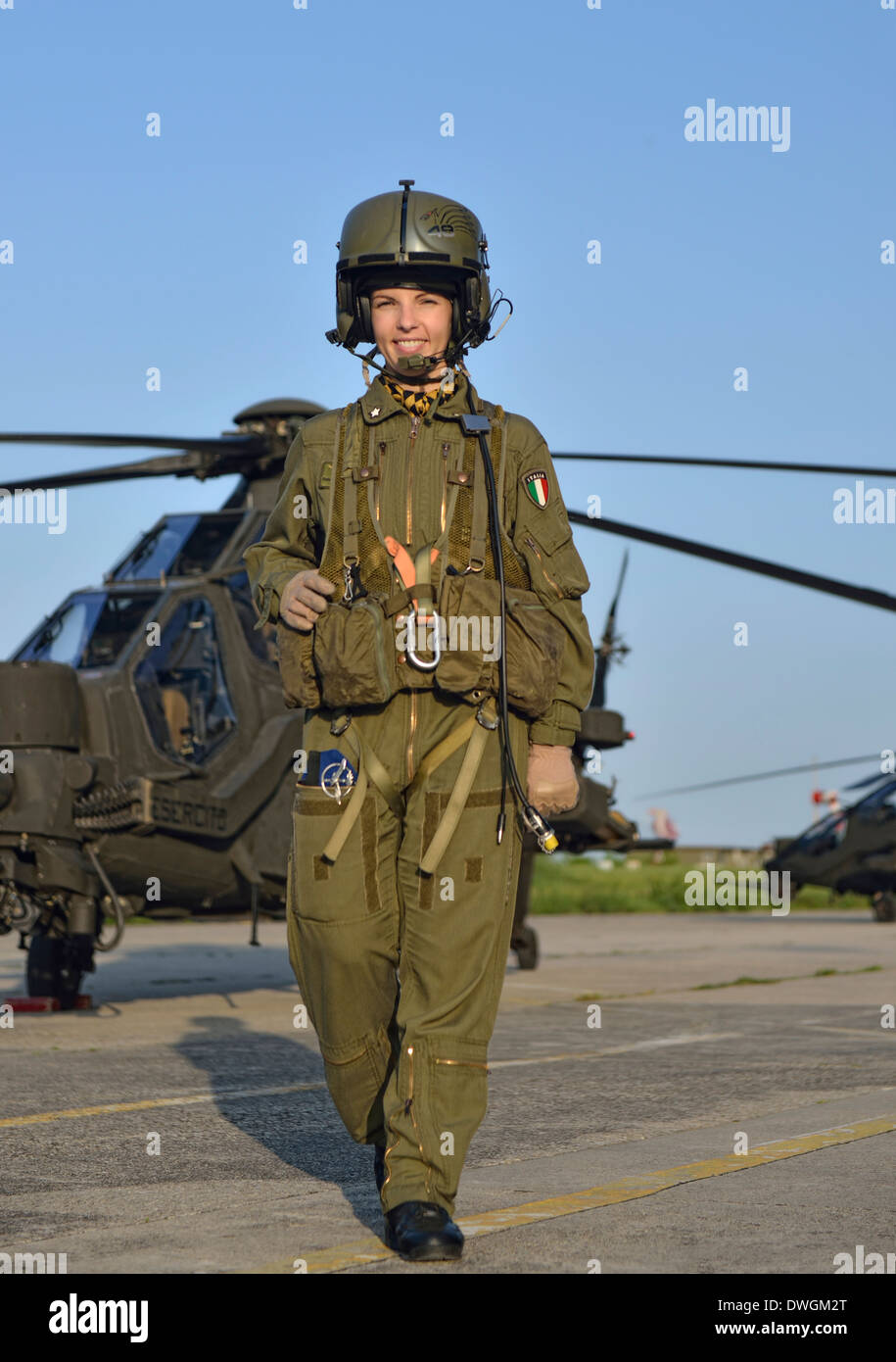Italian military pilot in Mangusta helicopter cockpit Stock Photo - Alamy