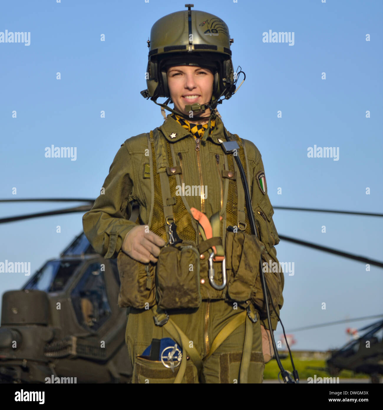 Italian military pilot in Mangusta helicopter cockpit Stock Photo - Alamy